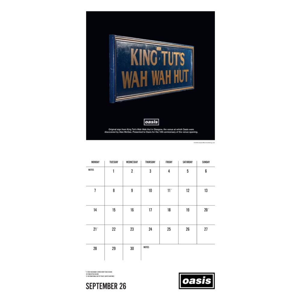 Oasis 2026 Calendar Official Product - threelittlebears.co.uk