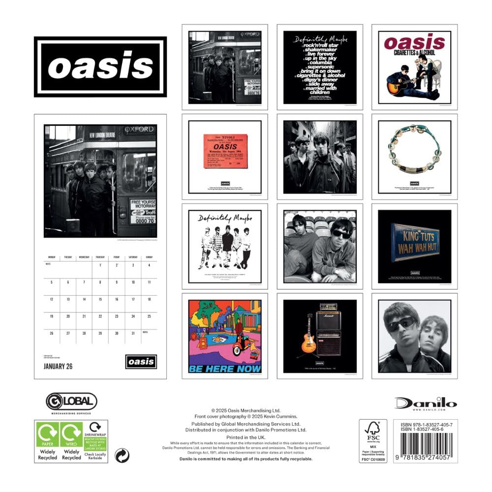 Oasis 2026 Calendar Official Product - threelittlebears.co.uk