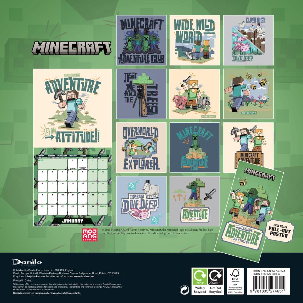Minecraft Official 2026 Wall Calendar - threelittlebears.co.uk