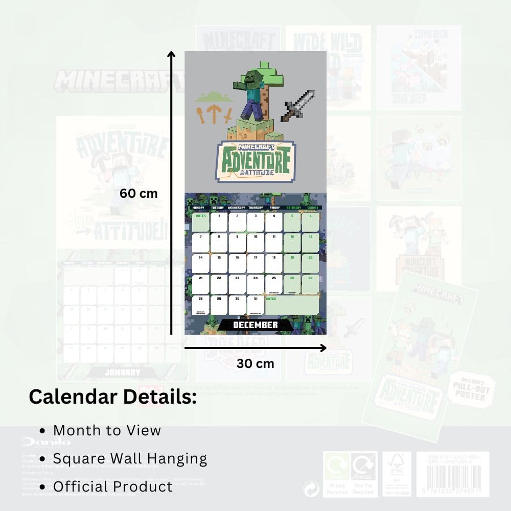Minecraft Official 2026 Wall Calendar - threelittlebears.co.uk