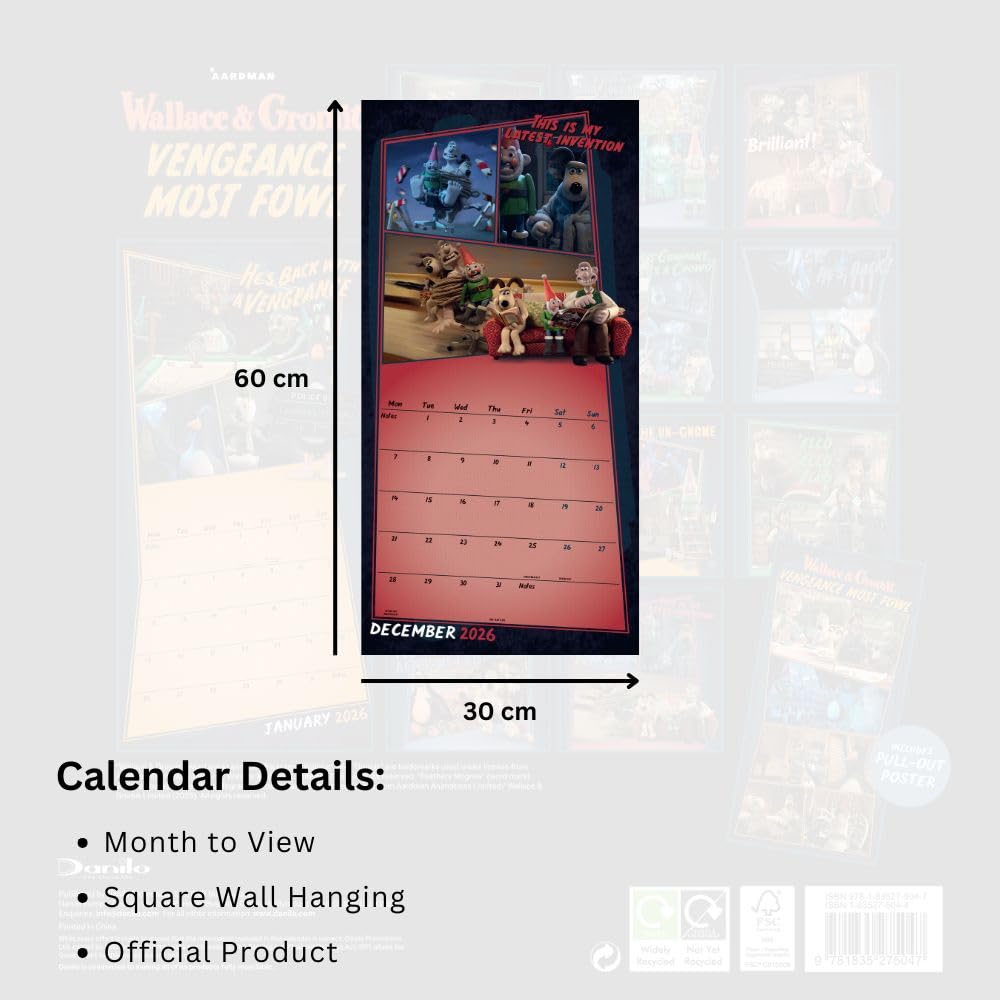 Wallace and Gromit 2026 Square Wall Calendar Officially Licensed ...