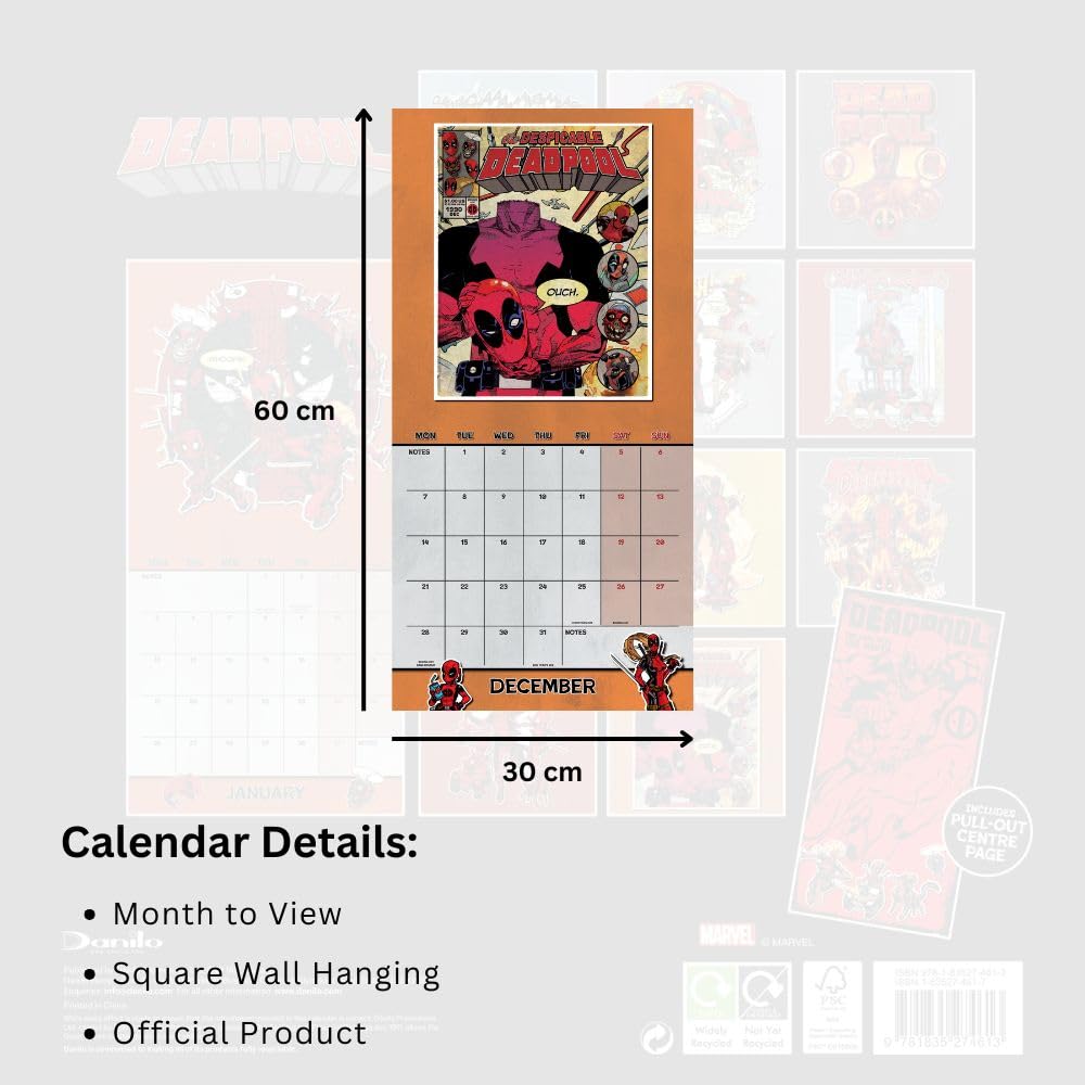 Deadpool Marvel Comics Official 2026 Calendar - threelittlebears.co.uk
