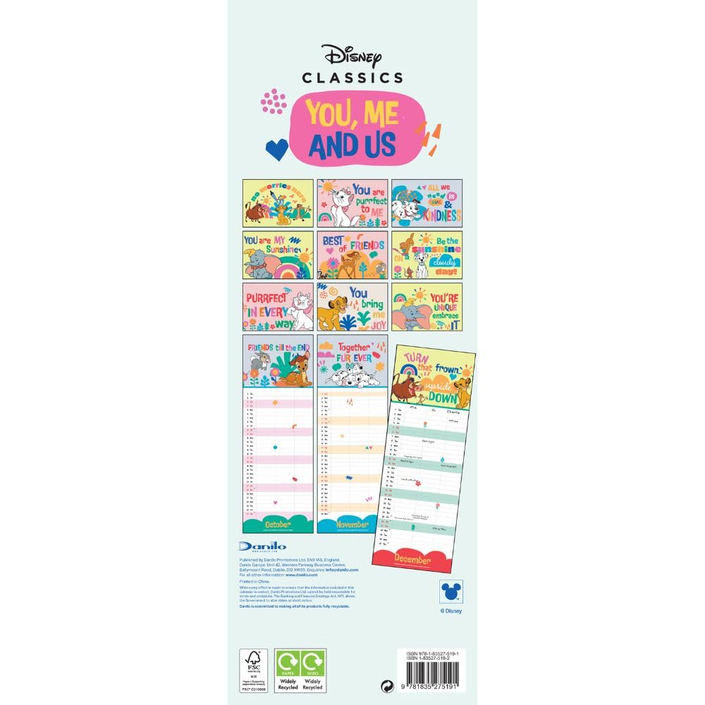 Disney You Me And Us 2026 Slim Wall Calendar - threelittlebears.co.uk