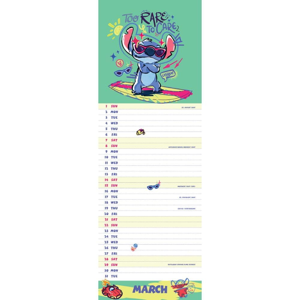 Disney Lilo & Stitch 2026 Slimline Wall Calendar - threelittlebears.co.uk