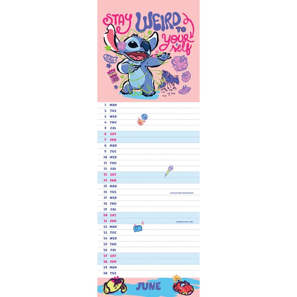 Disney Lilo & Stitch 2026 Slimline Wall Calendar - threelittlebears.co.uk