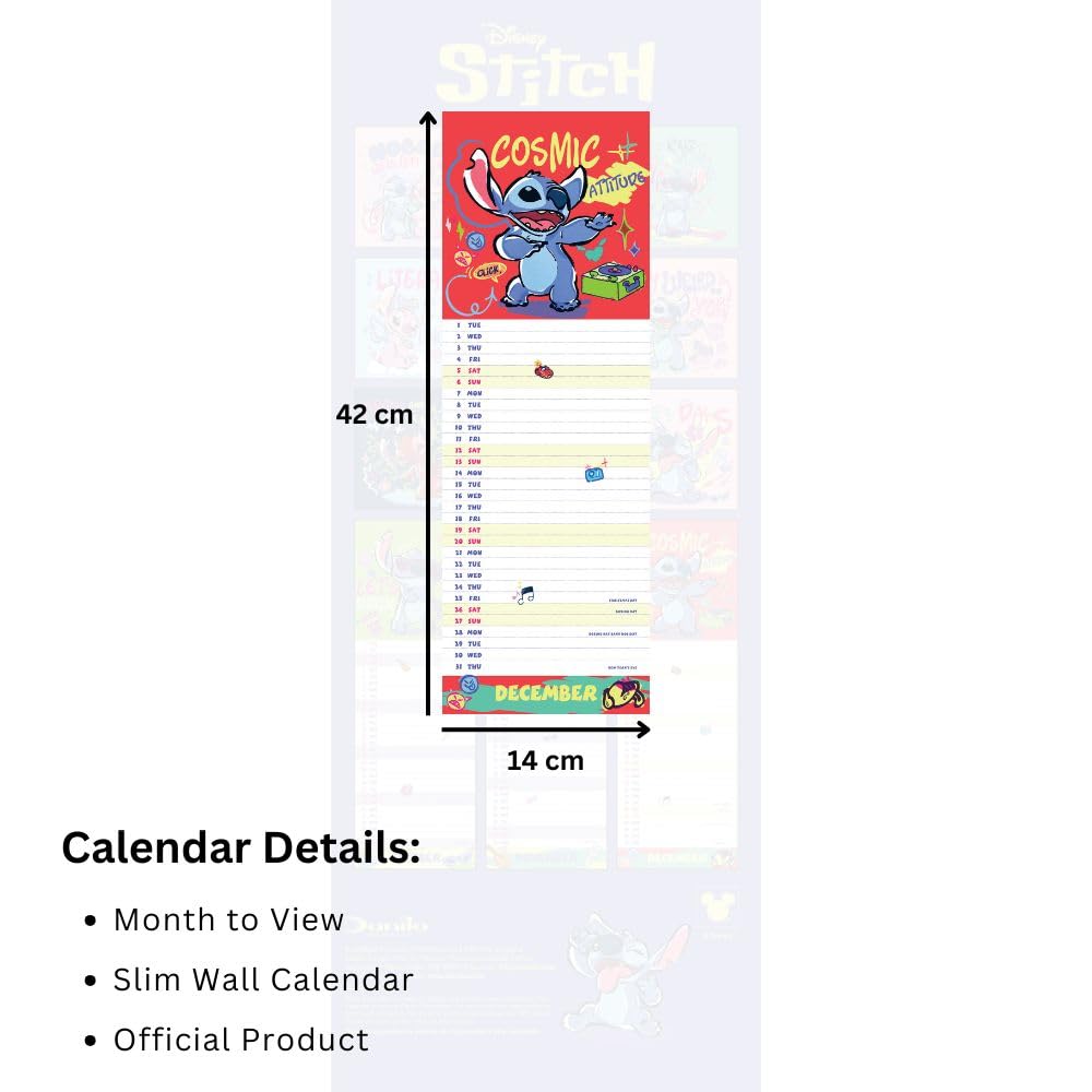 Disney Lilo & Stitch 2026 Slimline Wall Calendar - threelittlebears.co.uk