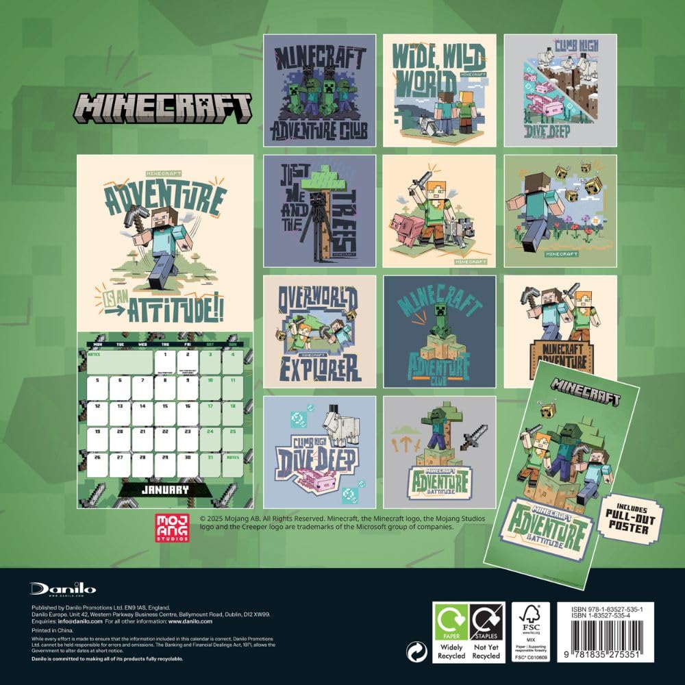 Minecraft Official 2026 Mini Calendar - threelittlebears.co.uk