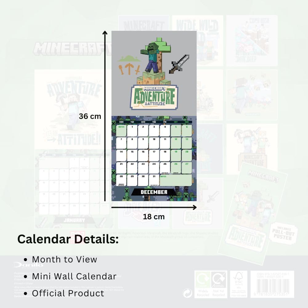 Minecraft Official 2026 Mini Calendar - threelittlebears.co.uk