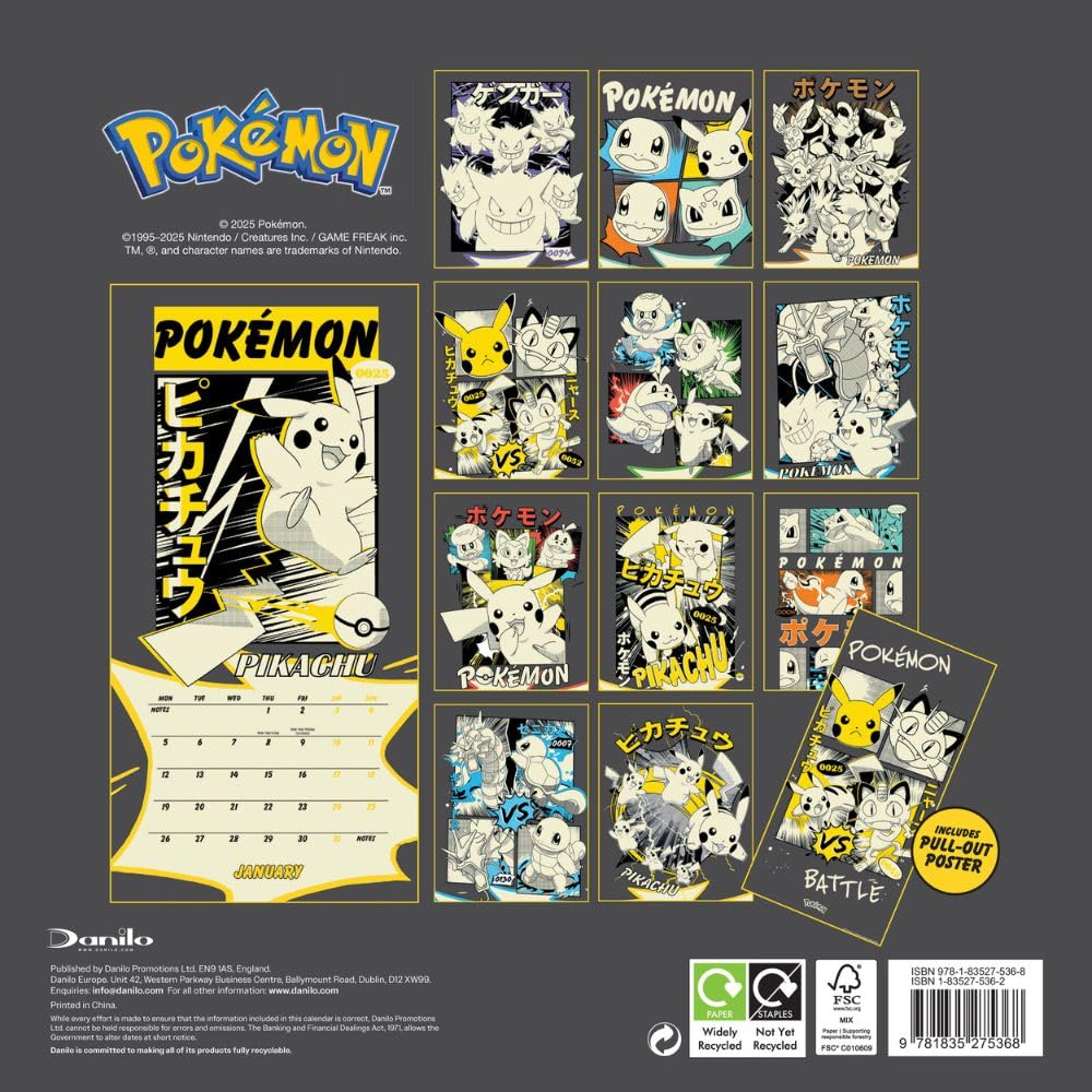 Official Pokemon 2026 Wall Calendar - threelittlebears.co.uk