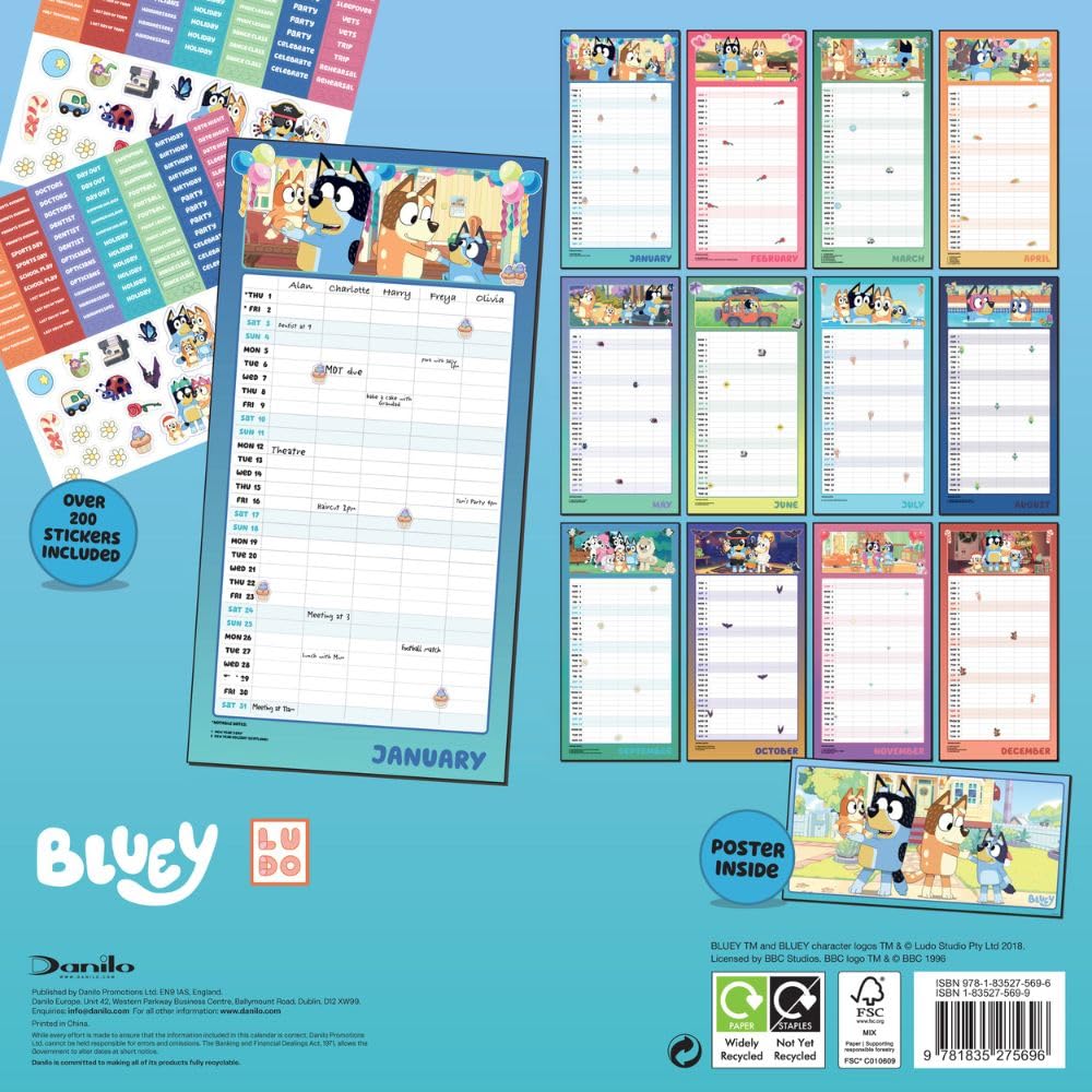 Bluey 2026 Family Organiser Wall Calendar Officially Licensed ...