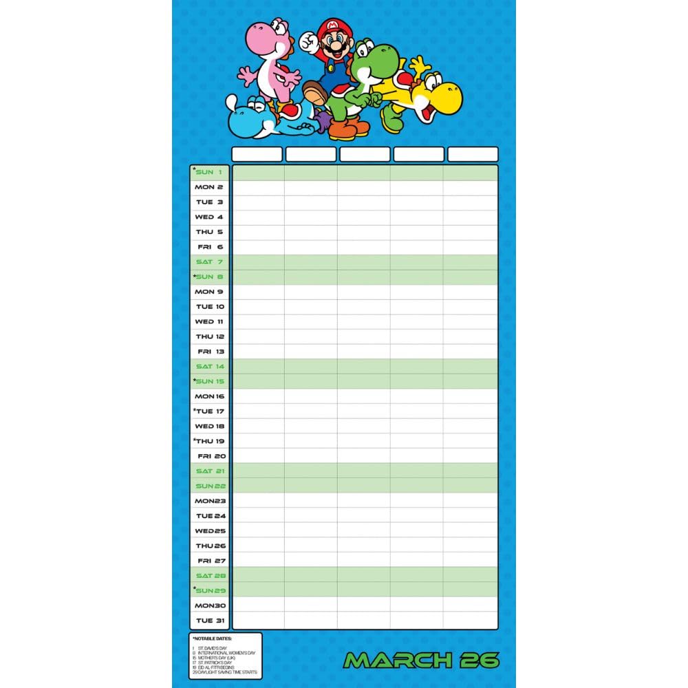 Super Mario 2026 Family Organiser Calendar Officially Licensed ...
