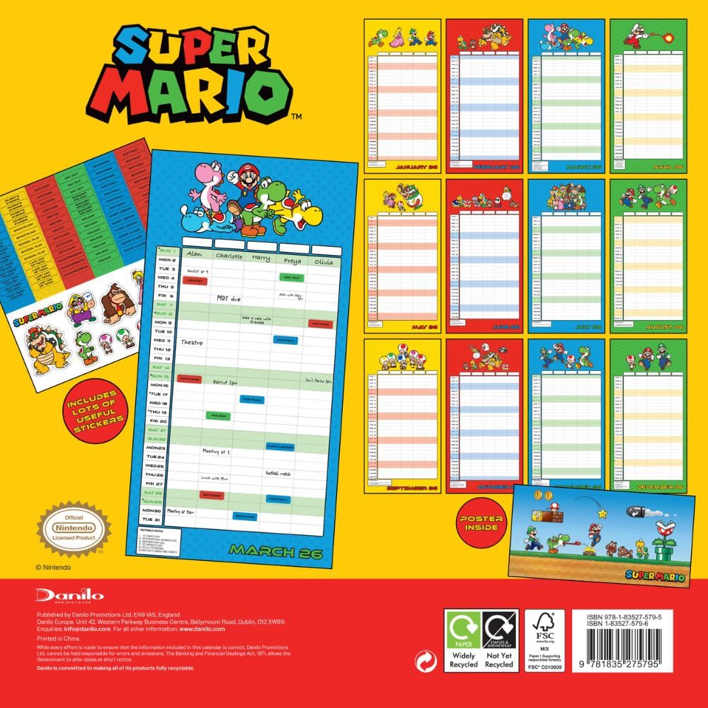 Super Mario 2026 Family Organiser Calendar Officially Licensed ...