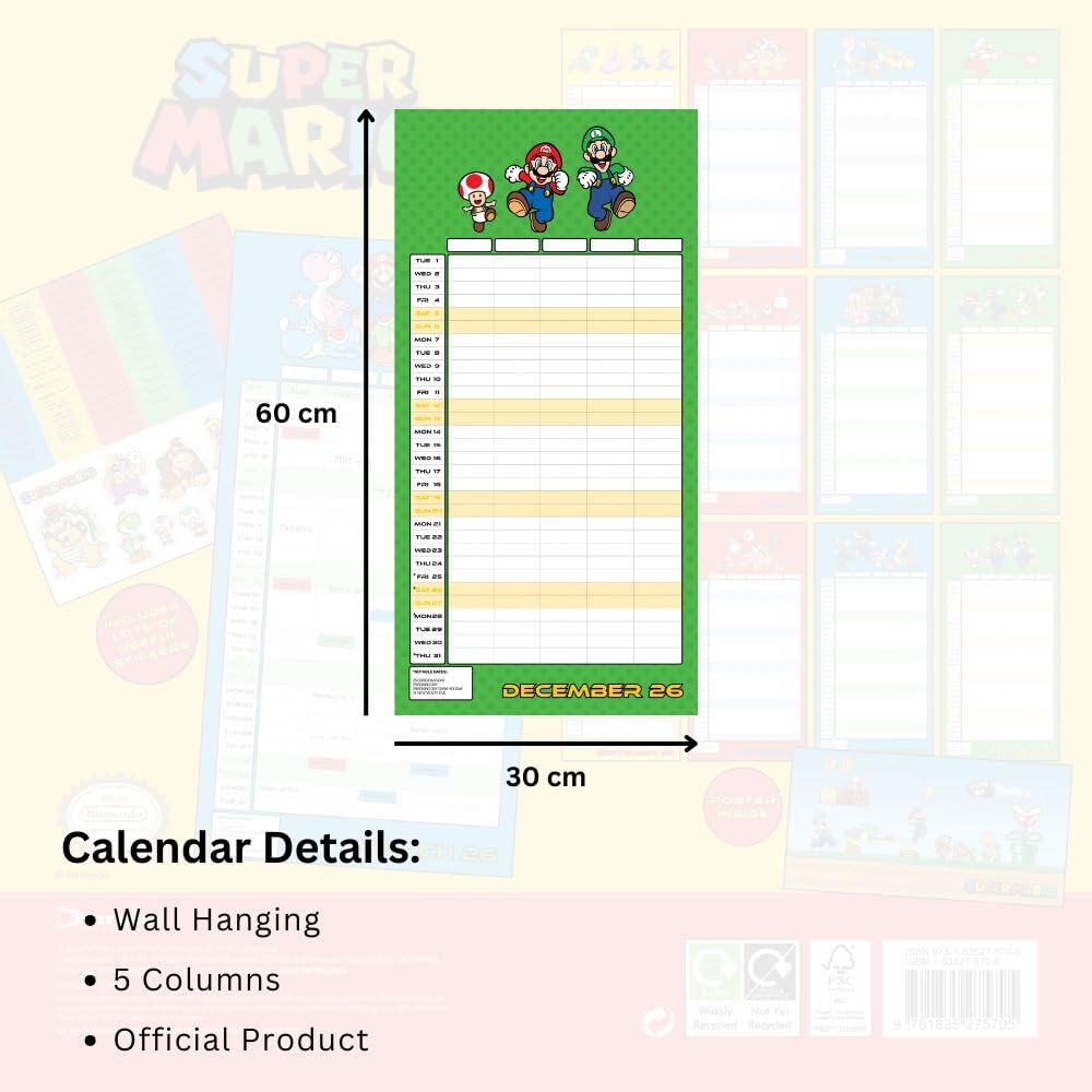 Super Mario 2026 Family Organiser Calendar Officially Licensed ...