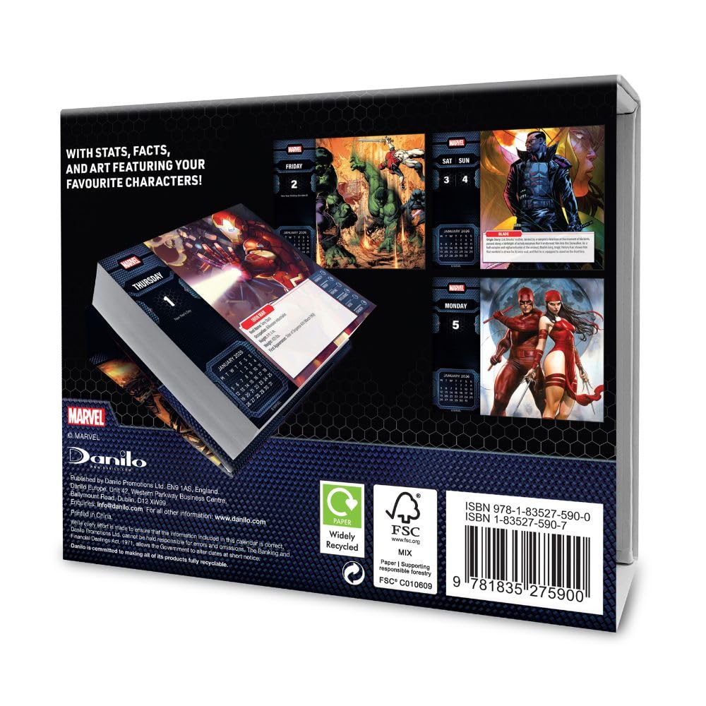 Marvel 2026 Desk Block Desk Page a Day Calendar - threelittlebears.co.uk
