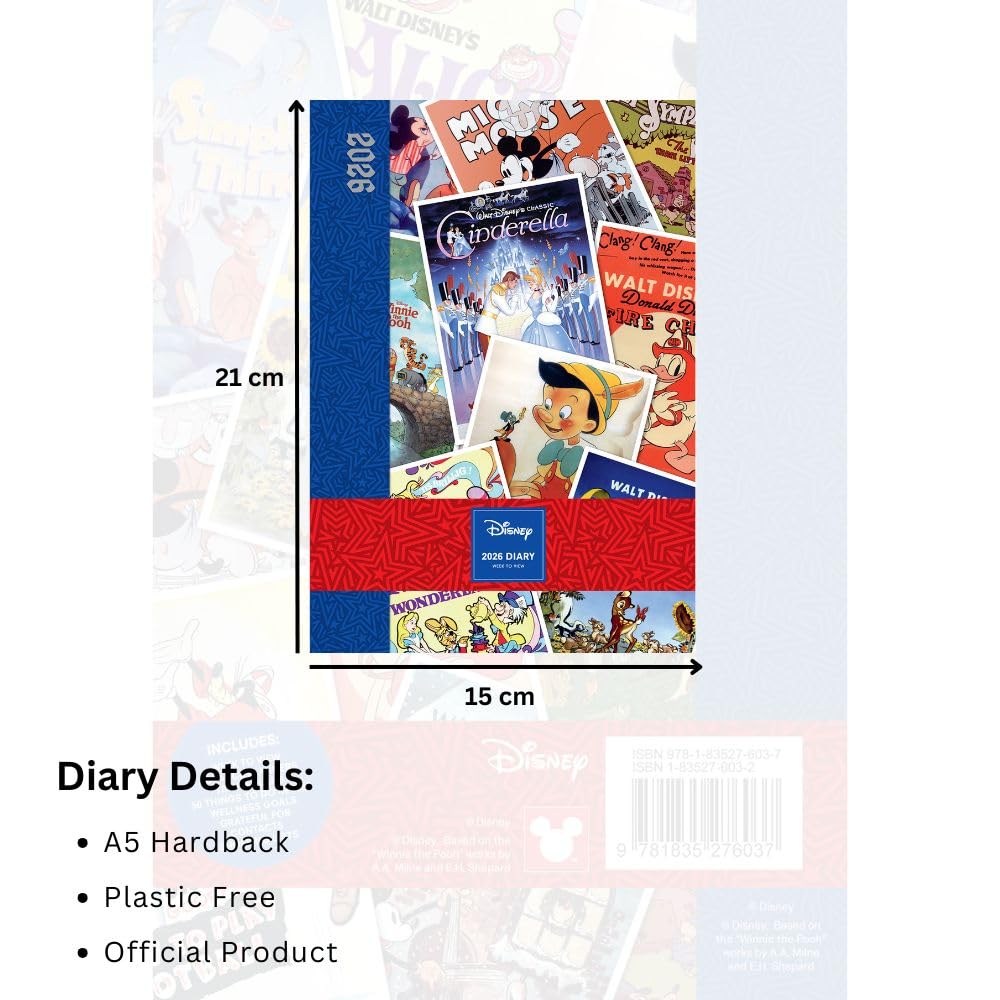 Disney Vintage Posters A5 Hardcover Week to View 2026 Diary ...