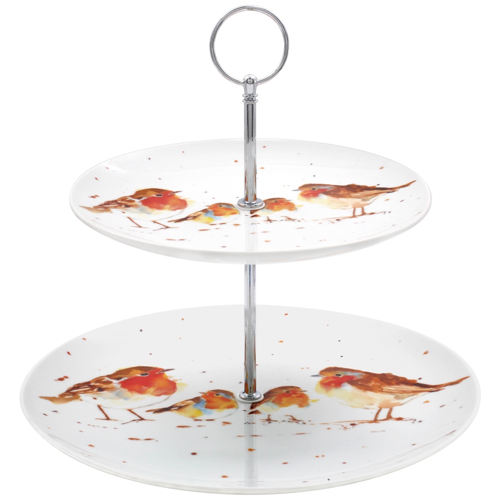 Winter Robins 2 Tier China Cake Stand - Festive Robin ...