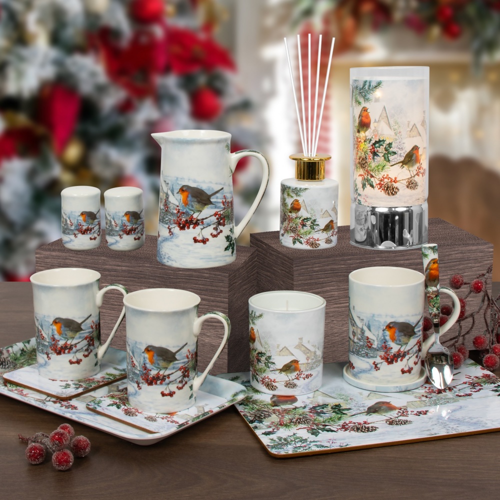 Christmas Robin Set of 4 Fine China Mugs Gift Boxed - Festive Robin ...