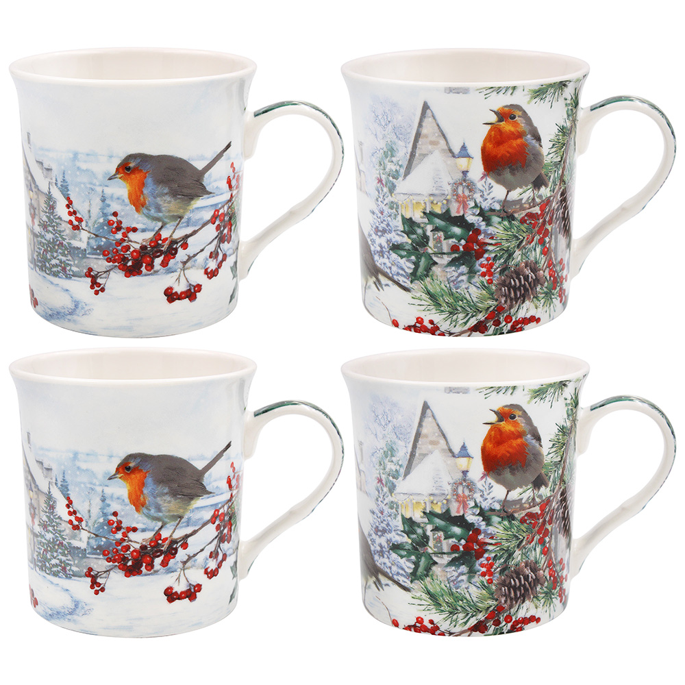 Christmas Robin Set of 4 Fine China Mugs Gift Boxed - Festive Robin ...