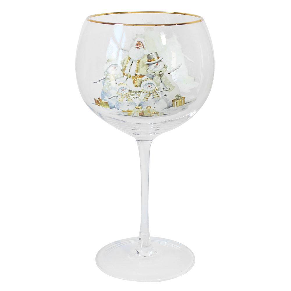White Christmas Balloon Copa Glass Gin and Tonic Santa and Snowmen ...