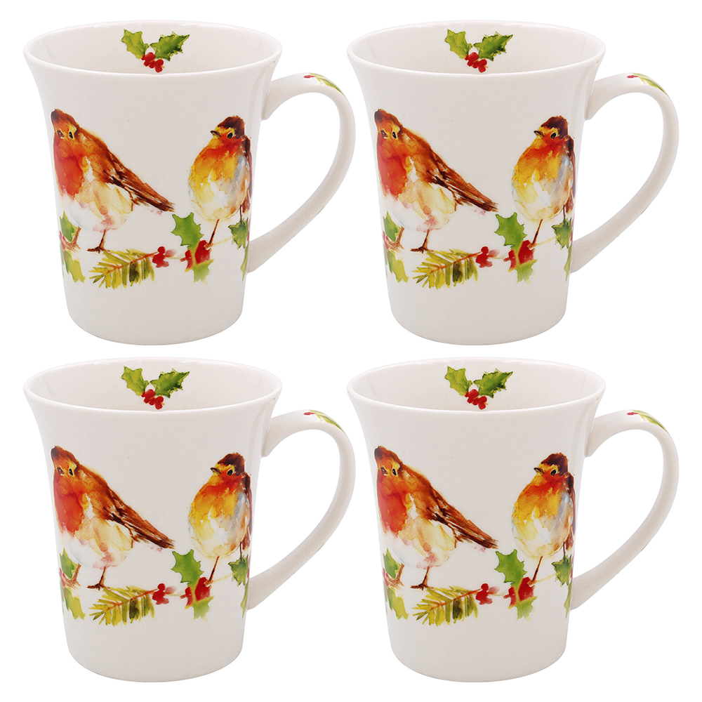Winter Robins Christmas Set of 4 Mugs - threelittlebears.co.uk