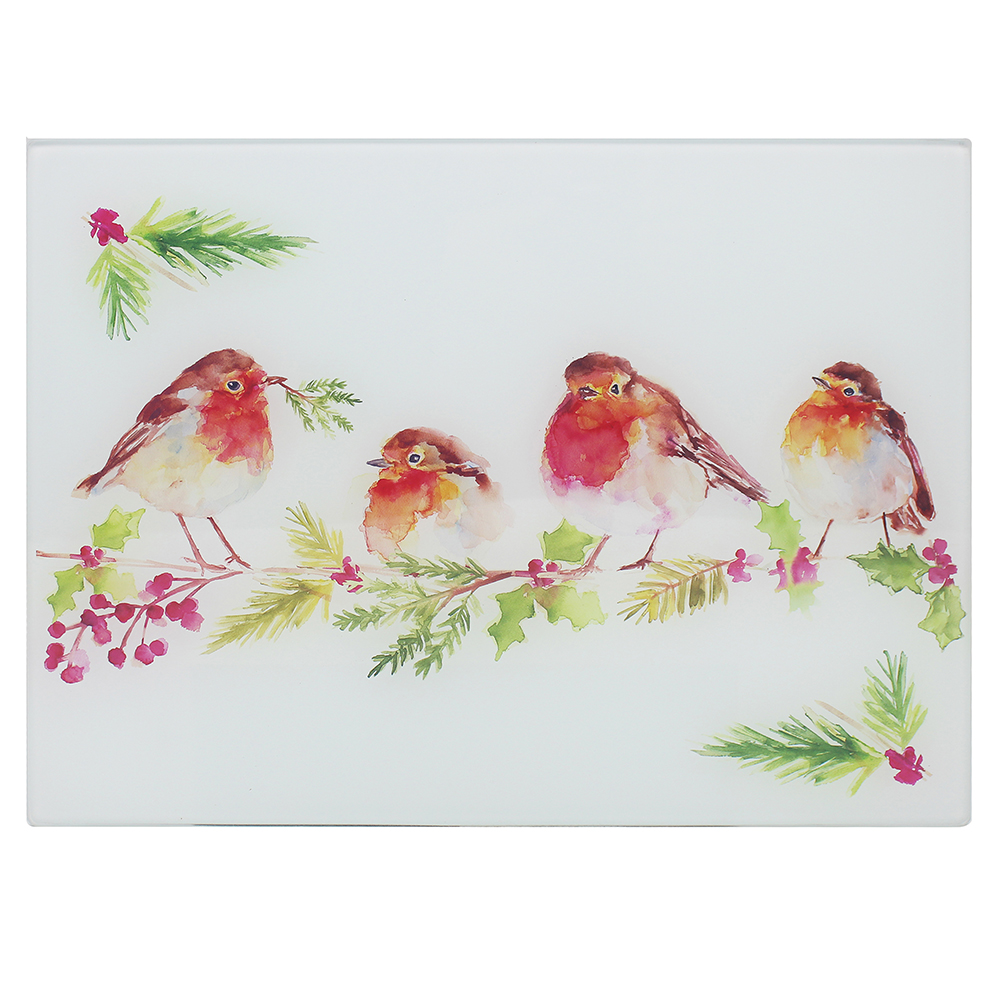 Winter Robin Christmas Glass Cutting Chopping Board Worktop Saver ...