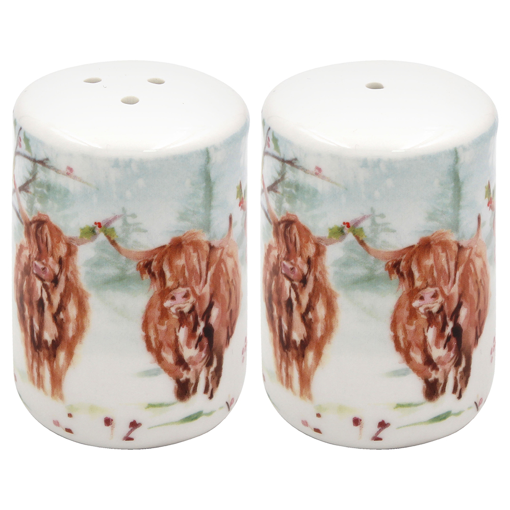 Christmas Highland Cows Ceramic Salt and Pepper Cruet Set ...