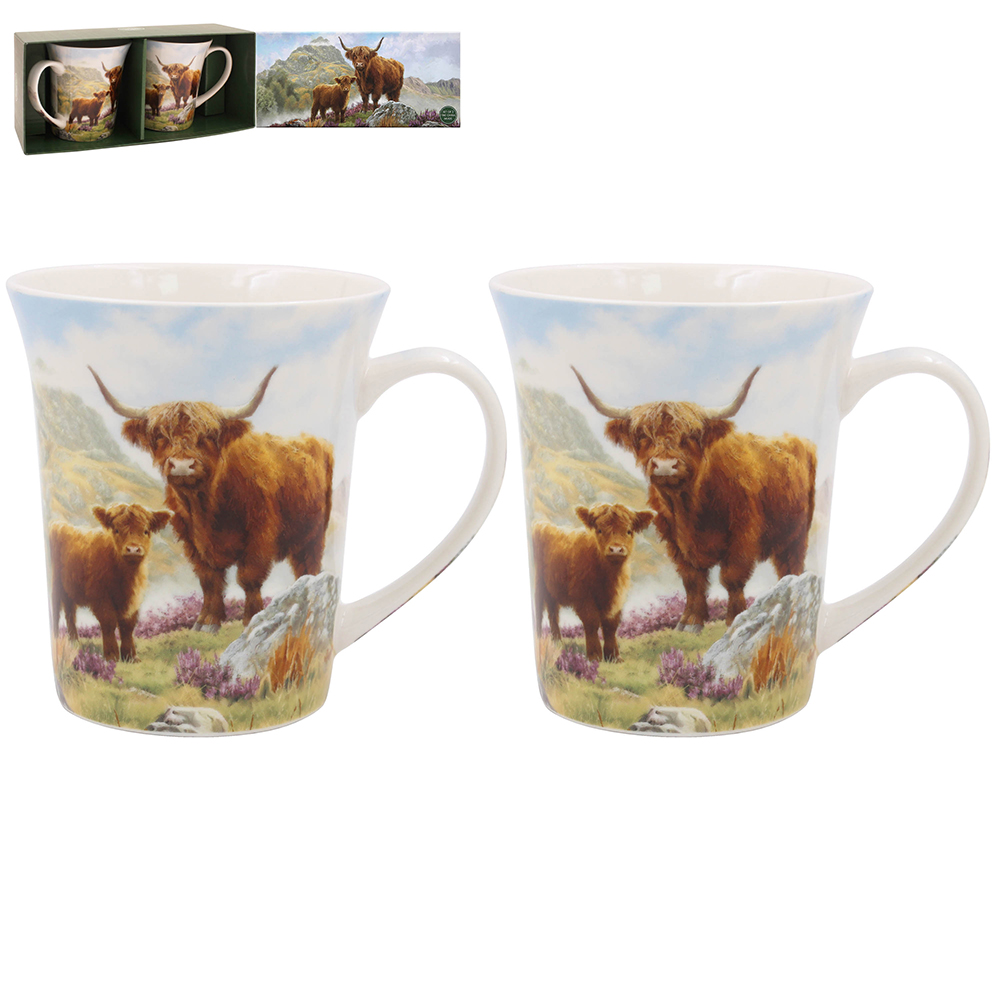 Highland Cow Set of 2 Mugs Gift Boxed - threelittlebears.co.uk
