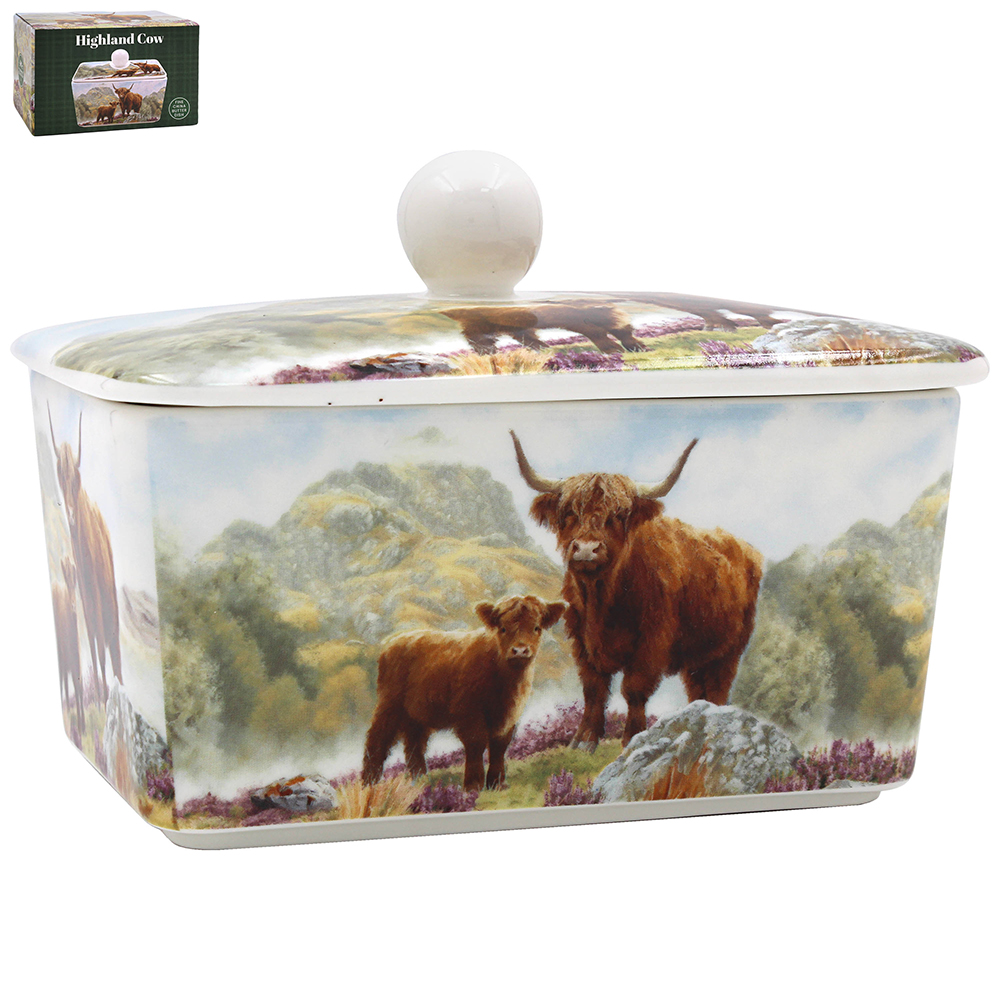 Highland Cow and Calf Butter Dish Ceramic - threelittlebears.co.uk