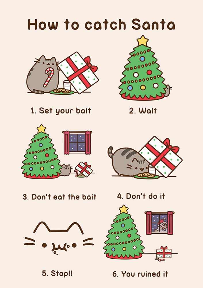 Pusheen Christmas Card - How to catch Santa - threelittlebears.co.uk