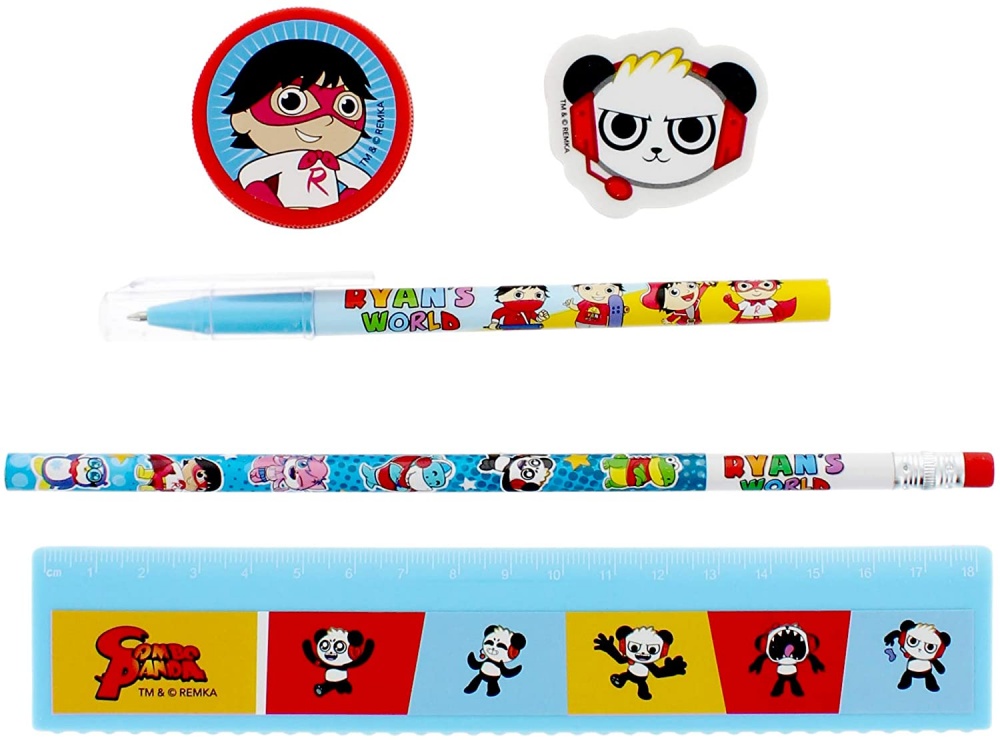 Ryan's World Stationery Set Ruler, Sharpener, Pen, Eraser and Pencil ...