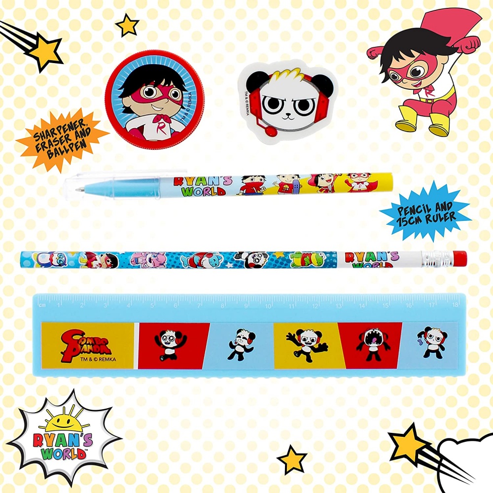 Ryan's World Stationery Set Ruler, Sharpener, Pen, Eraser and Pencil ...