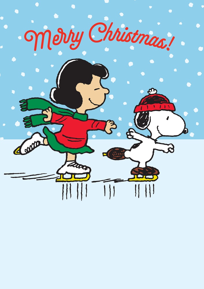 Snoopy Merry Christmas Ice Skating Card - threelittlebears.co.uk