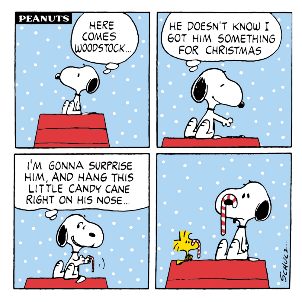 Snoopy Christmas Card - Candy Cane - threelittlebears.co.uk