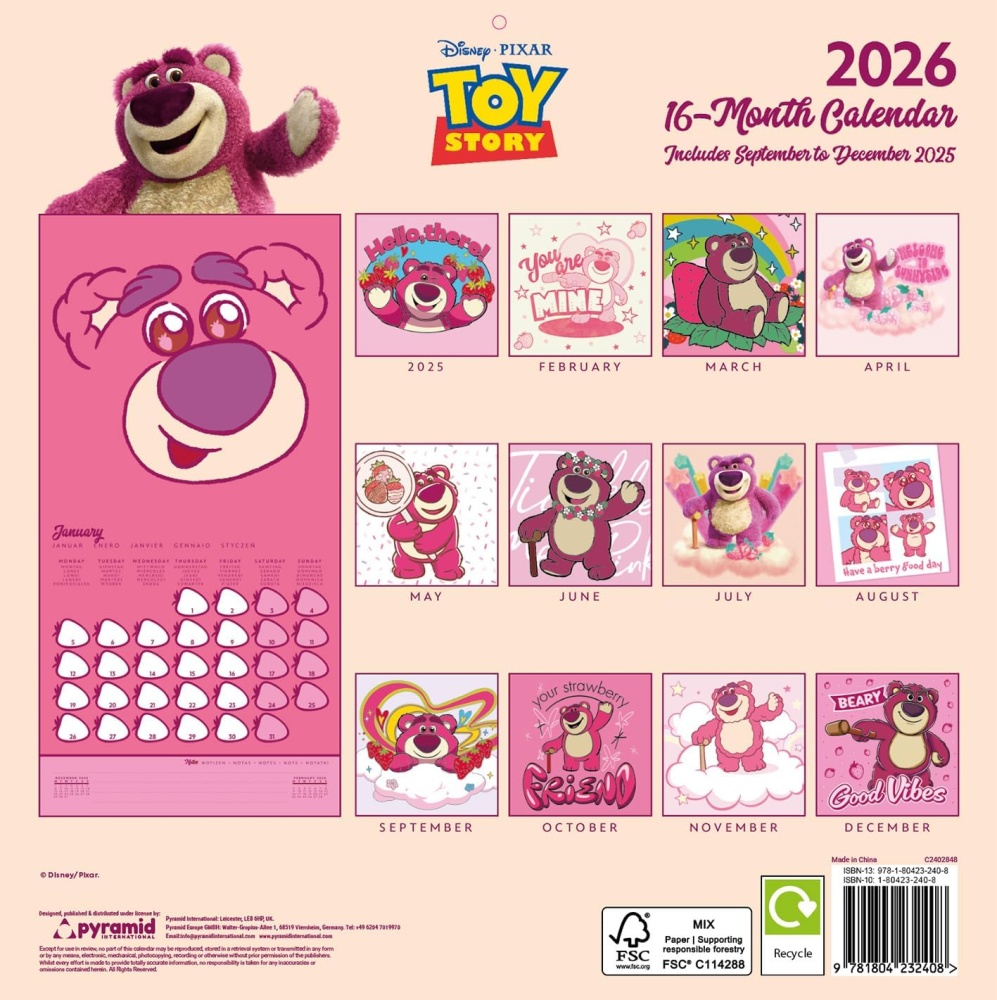 Lotso Toy Story Disney Pixar 2026 Wall Calendar - threelittlebears.co.uk