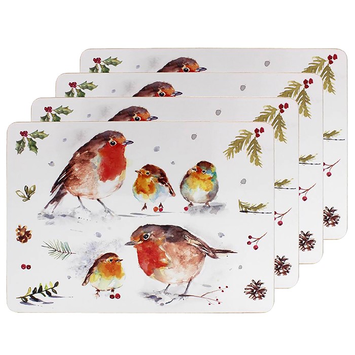 Winter Robins Christmas Festive Placemats - Set of 4 Dining Table Place ...