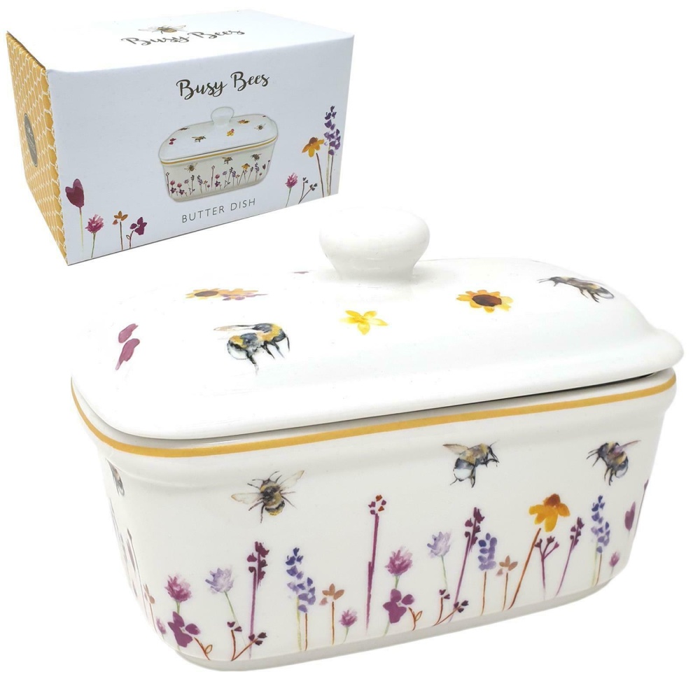 Ceramic Butter Dish Busy Bees Design with Lid Boxed - threelittlebears ...