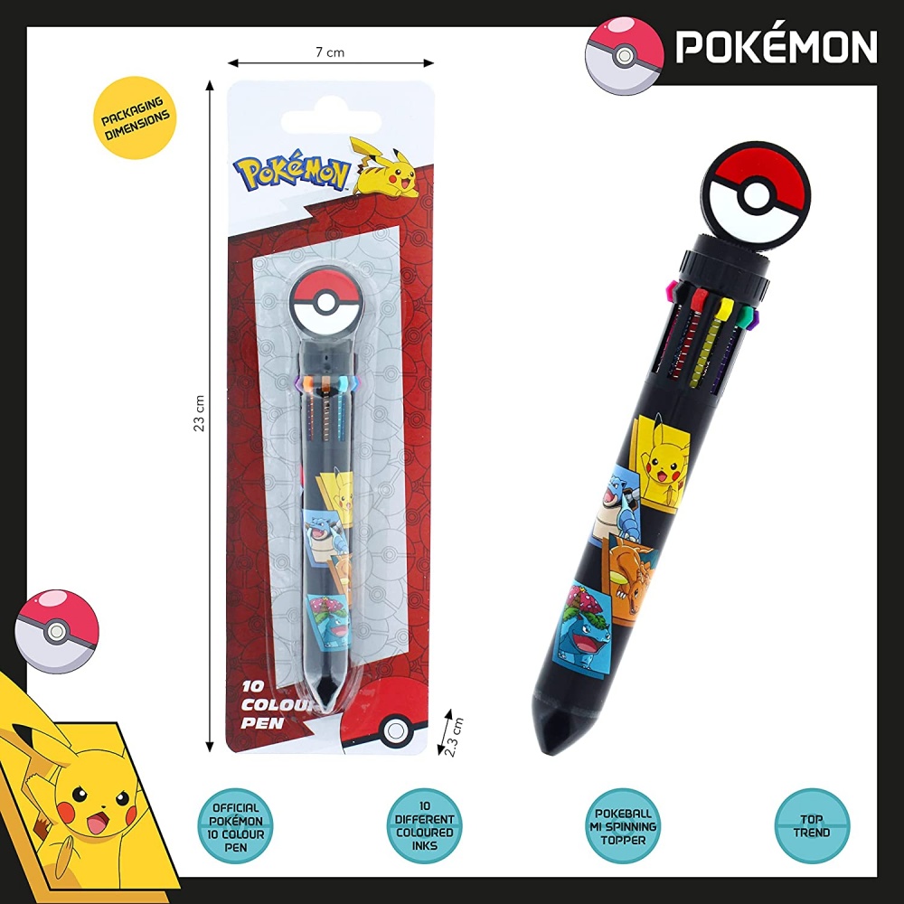 Pokemon Multi 10 Colour Pen - threelittlebears.co.uk