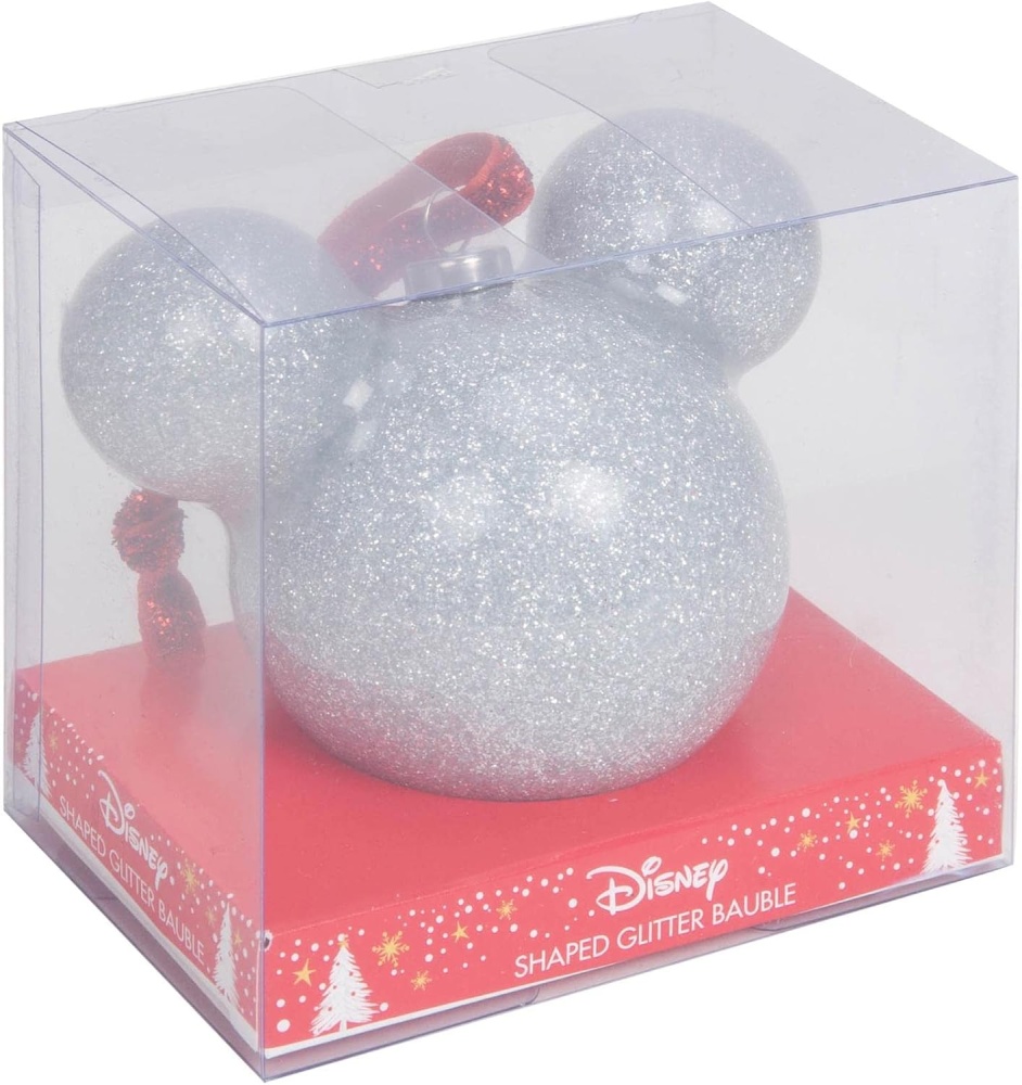 Mickey Mouse Silver Glitter Bauble - threelittlebears.co.uk