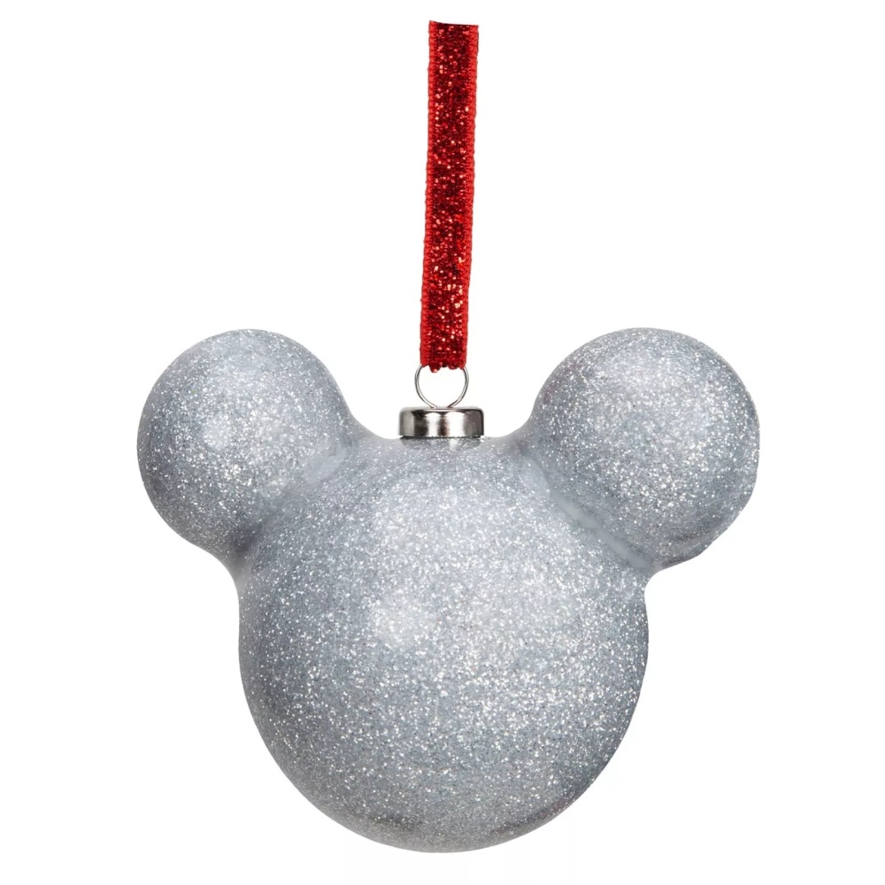 Mickey Mouse Silver Glitter Bauble - threelittlebears.co.uk