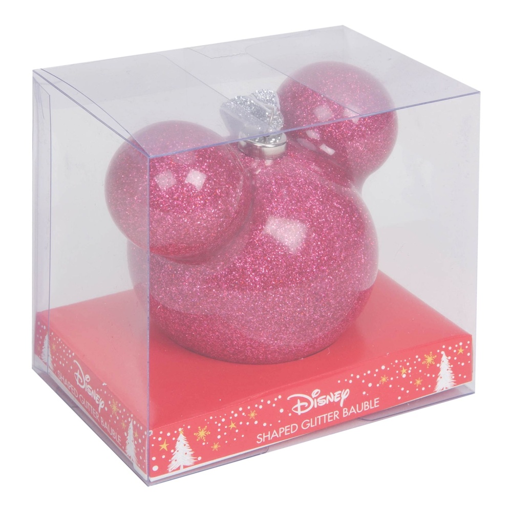 Mickey Mouse Pink Glitter Bauble - threelittlebears.co.uk